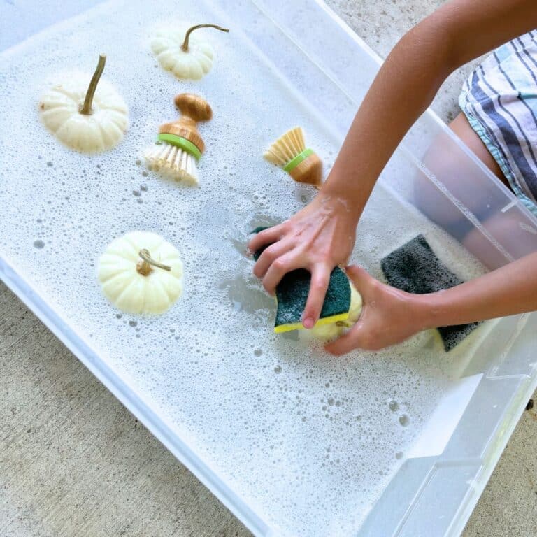 Pumpkin Washing Sensory Bin for Preschool & Toddlers - Simply Full of ...