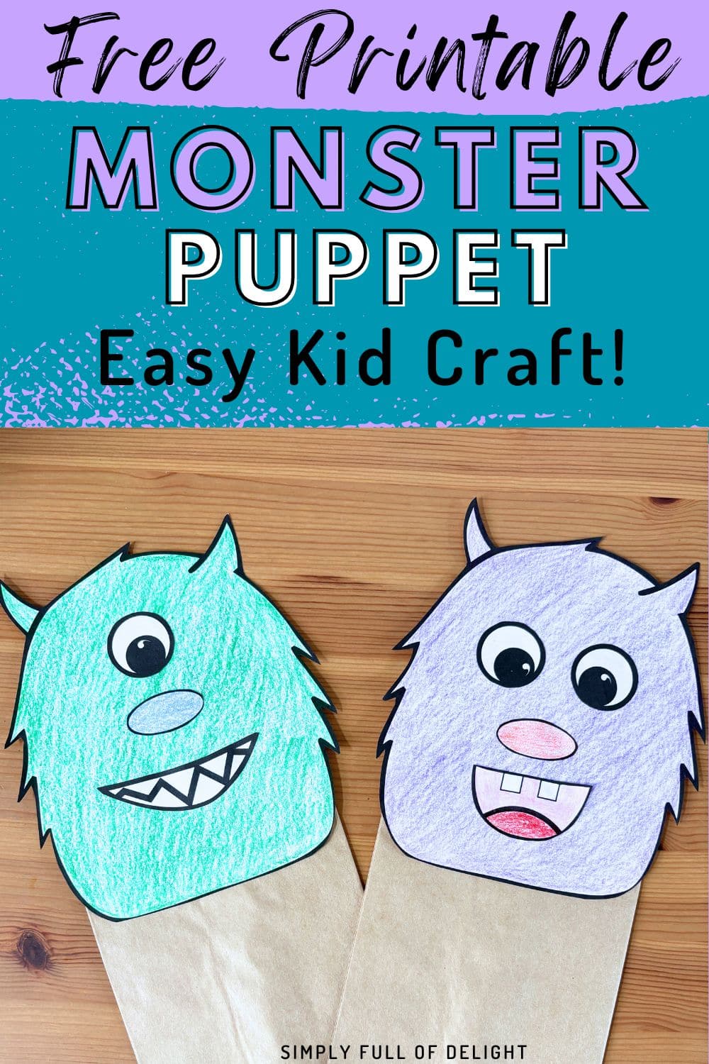Monster Paper Bag Puppet for Kids (Free Template!) - Simply Full of Delight