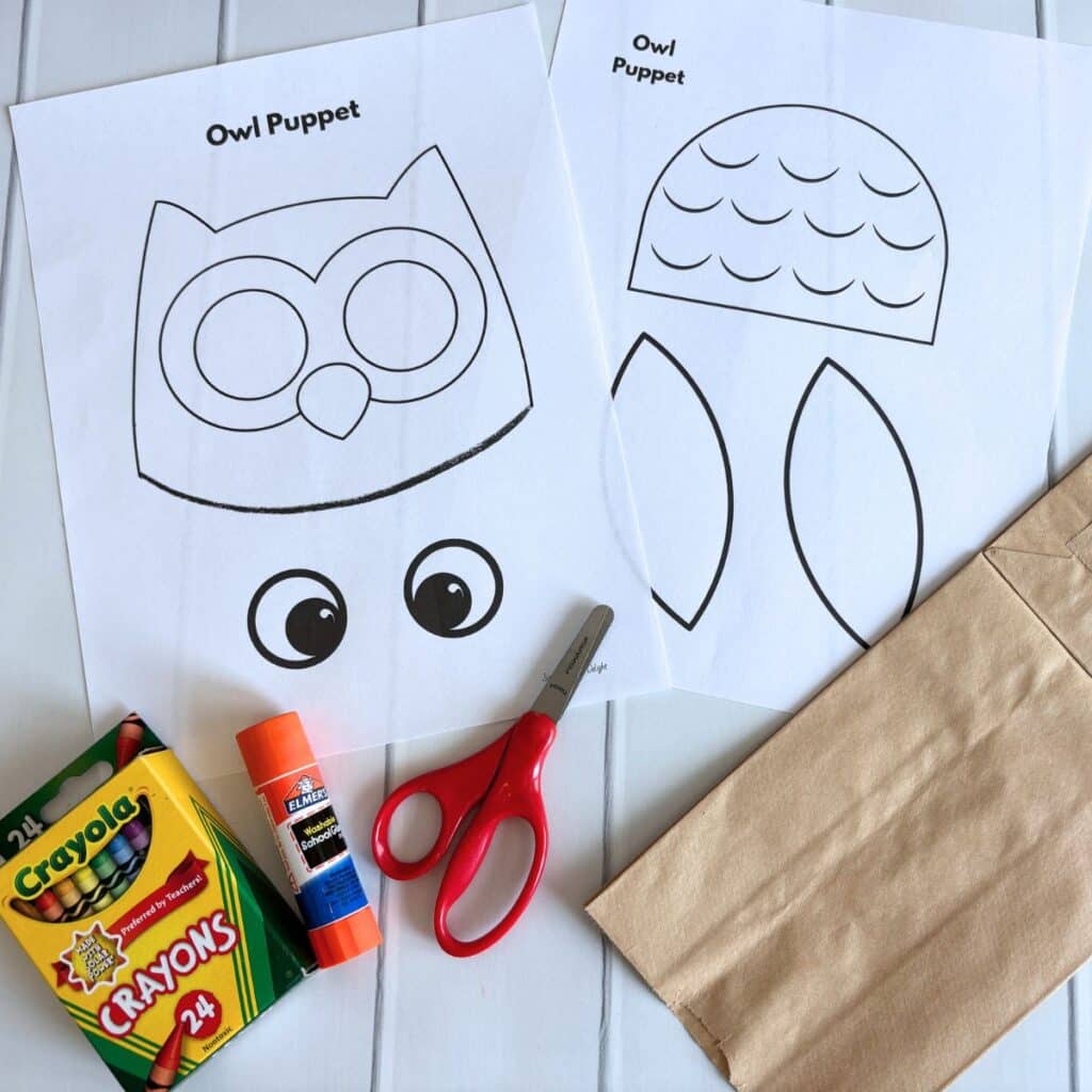 Owl Paper Bag Puppet Craft for Kids (Free Template!) - Simply Full of ...