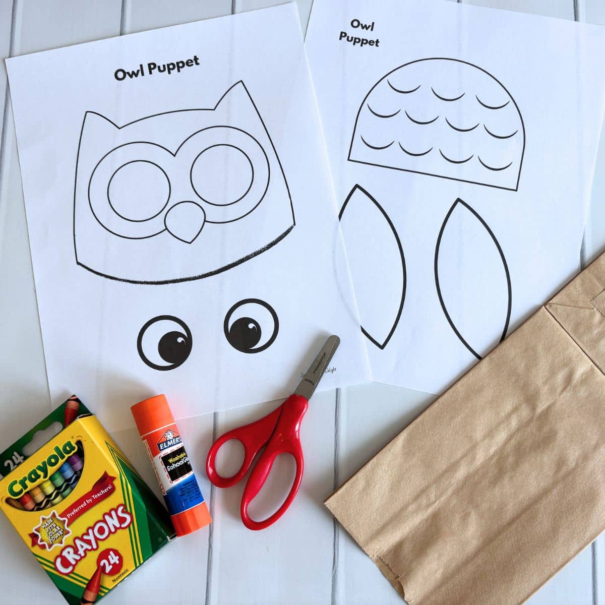 Owl Paper Bag Puppet Craft for Kids (Free Template!) - Simply Full of ...