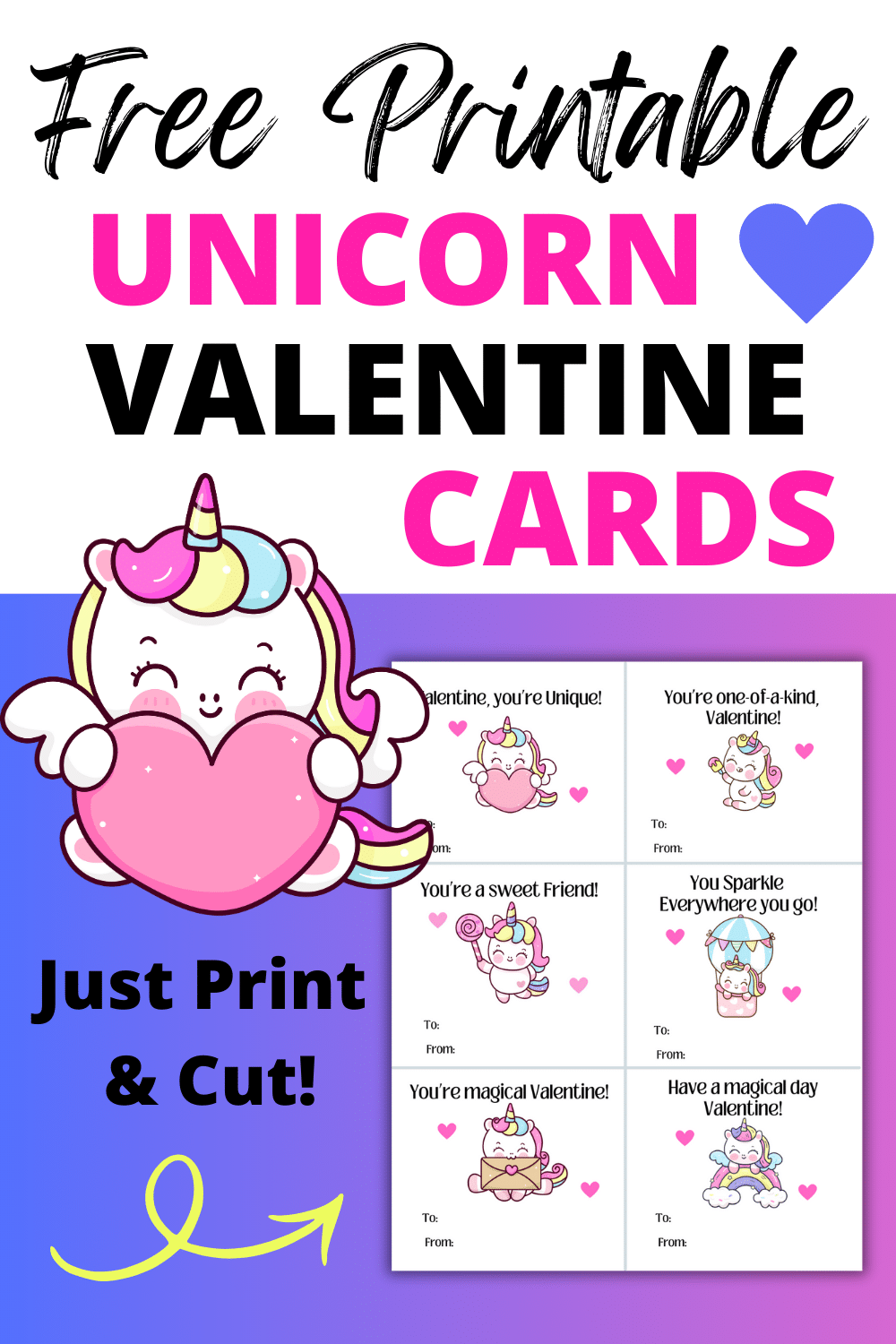 Free Printable Unicorn Valentine Cards for Kids - Simply Full of Delight