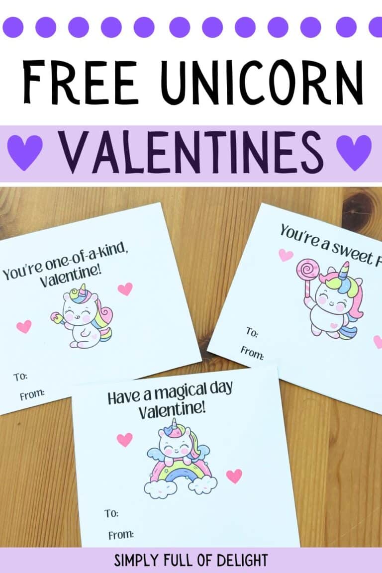 Free Printable Unicorn Valentine Cards for Kids - Simply Full of Delight