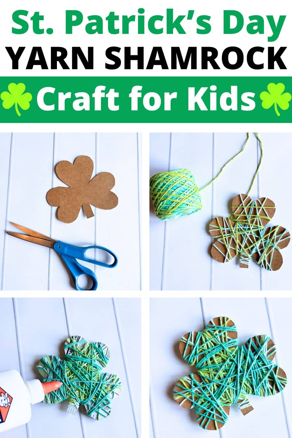 Yarn Shamrock Craft for Kids (Free Shamrock Template) - Simply Full of ...