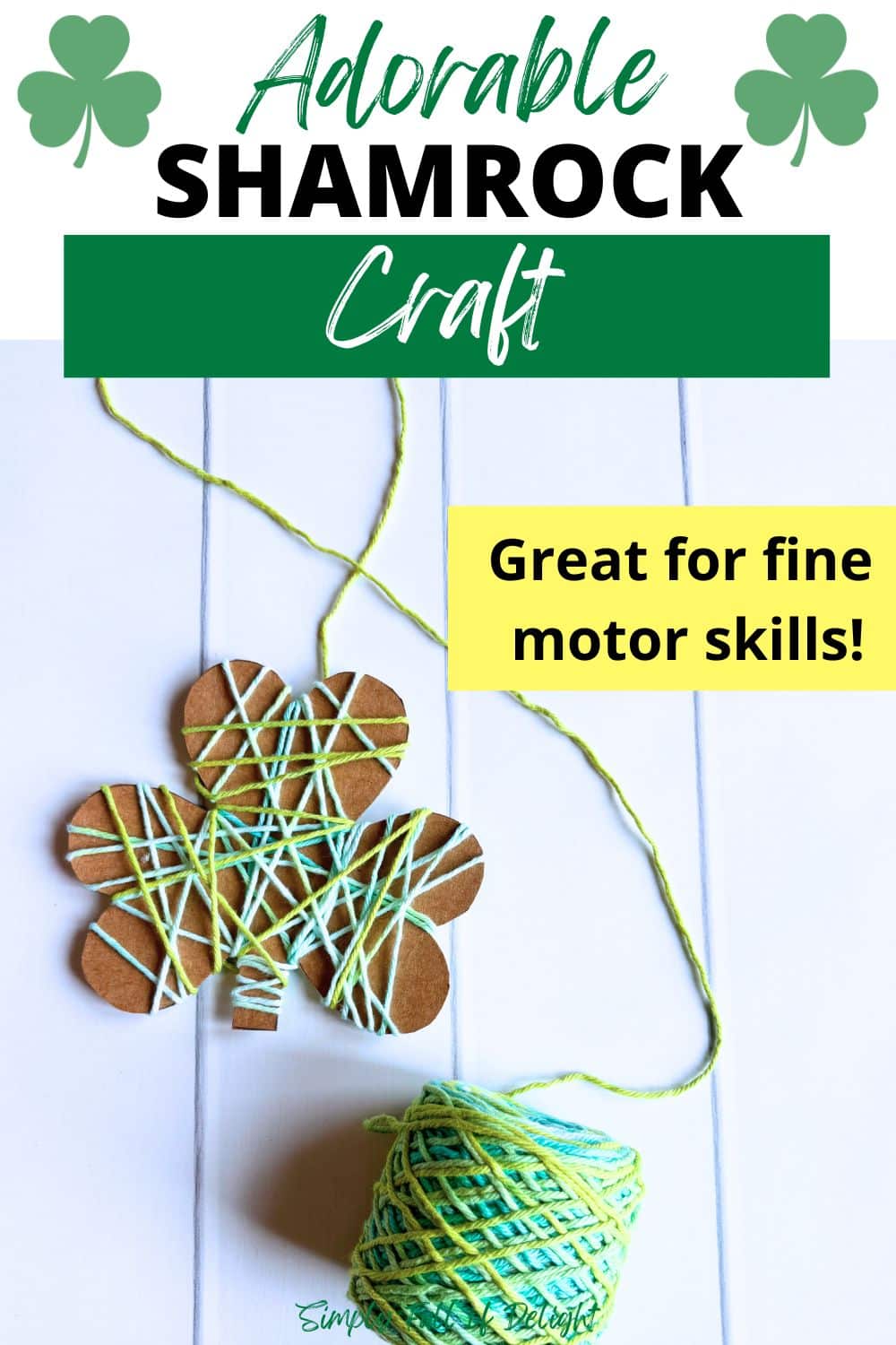 Yarn Shamrock Craft for Kids (Free Shamrock Template) - Simply Full of ...